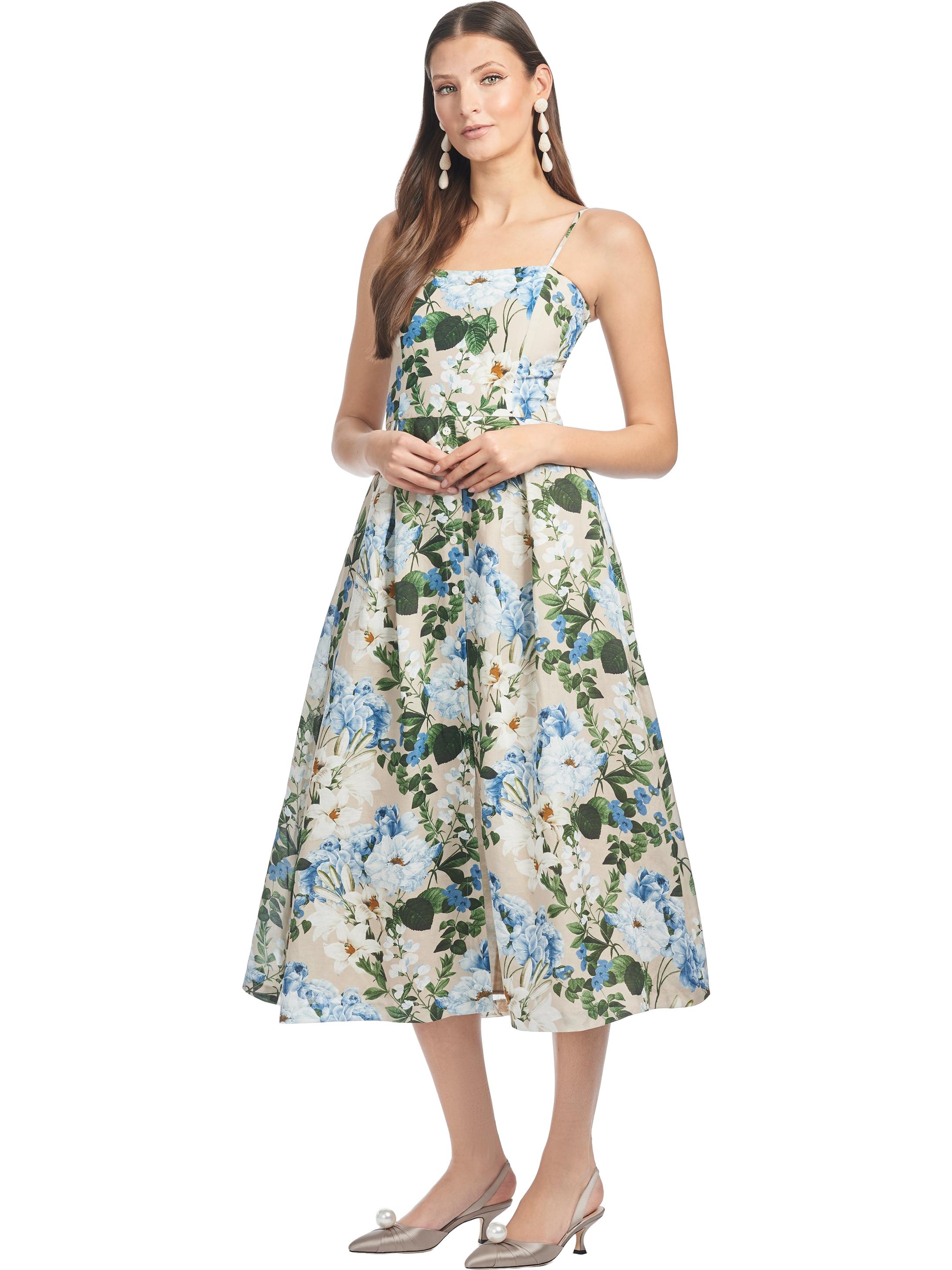 SACHIN & BABI Sachin & Babi Floral Linen Blend A-Line Midi Dress
